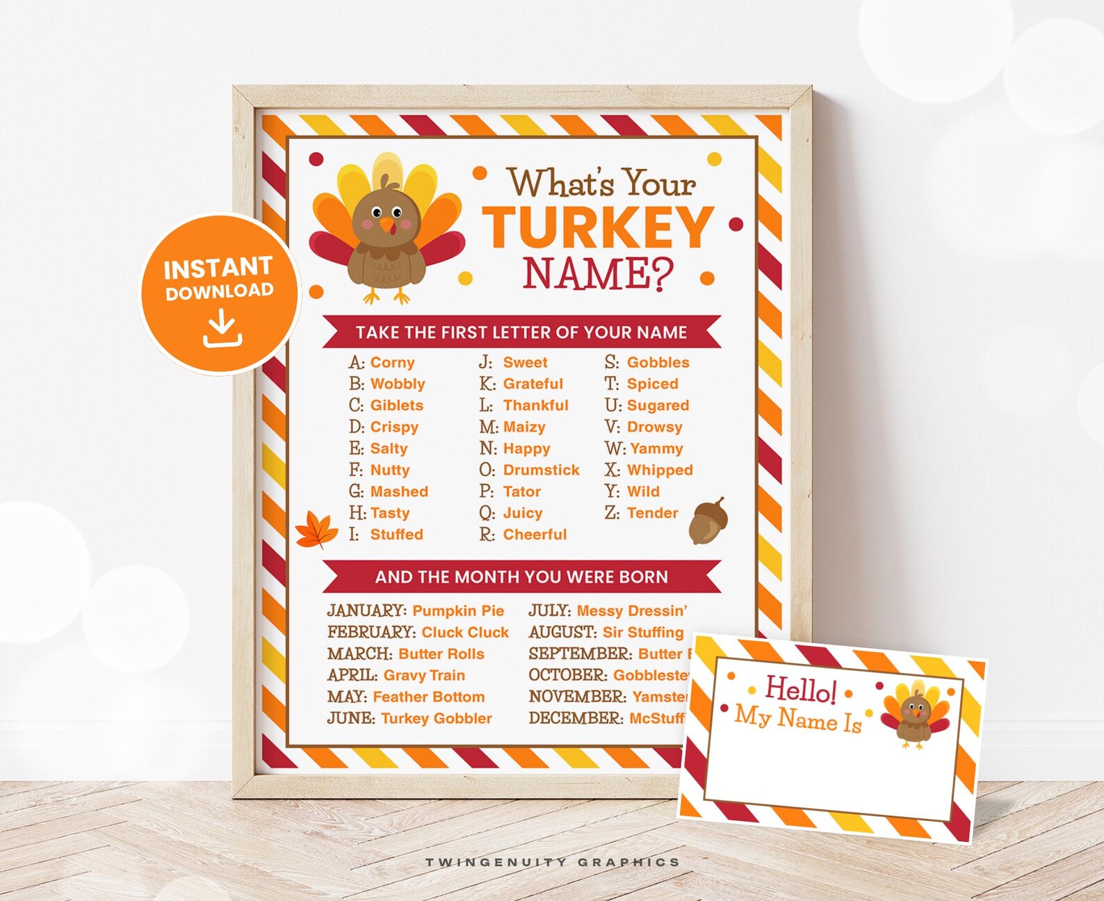 Turkey Name Game Sign, What's Your Turkey Name, Thanksgiving Party Sign ...