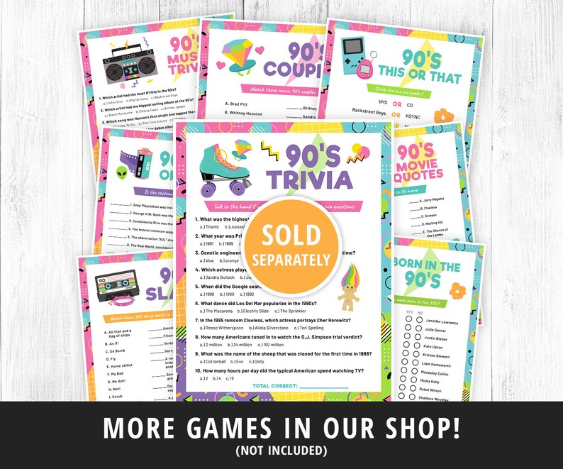 90s Trivia Games Printable, 90s Trivia Game, 90s TV Trivia, 90s Music ...