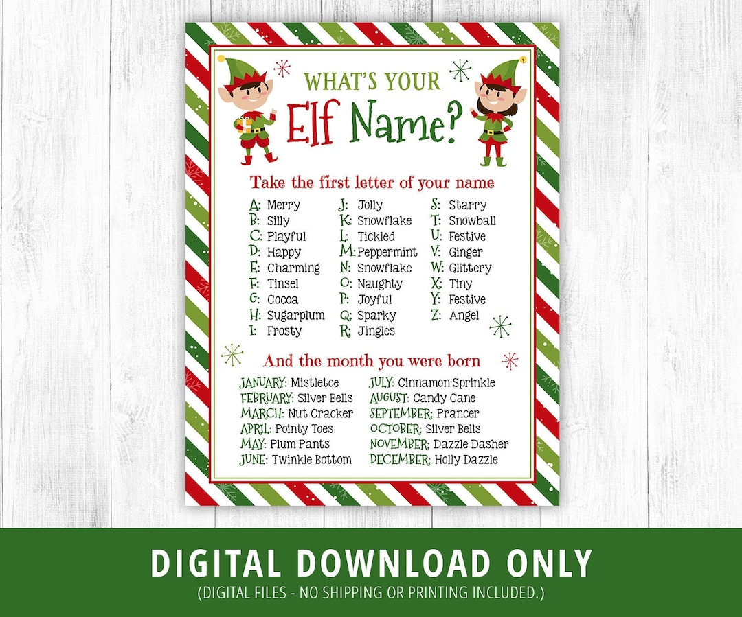 What's Your Elf Name Game Sign, Christmas Elf Name Game, Christmas ...