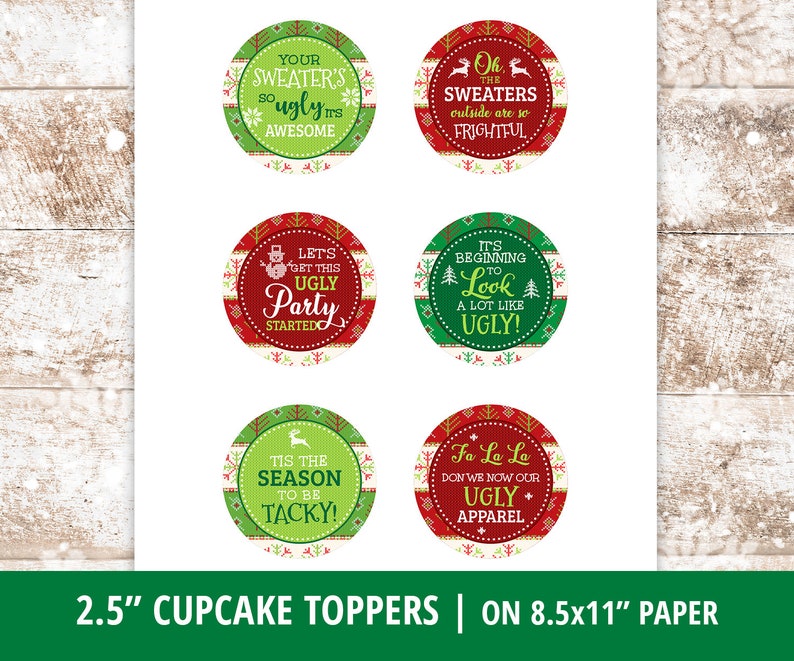 Ugly Sweater Cupcake Toppers Ugly Sweater Party Supplies - Etsy