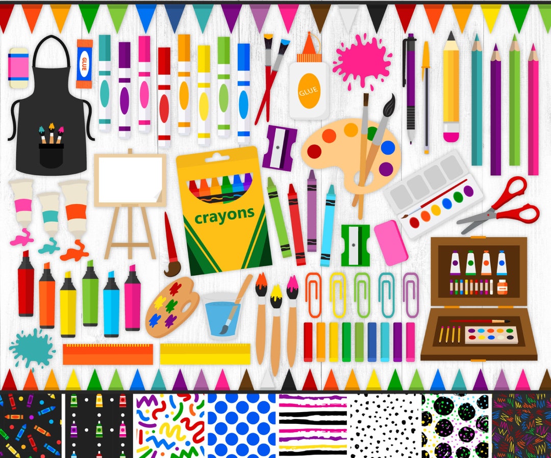 200 Art Supplies Clipart and Patterns, Art Clipart, Painting Clipart ...