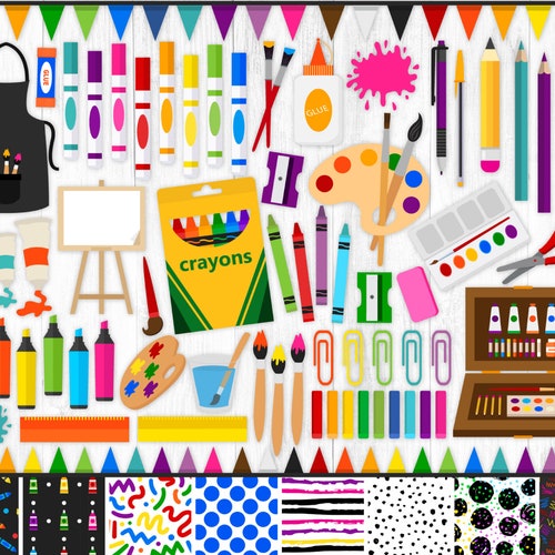 200 Art Supplies Clipart and Patterns Art Clipart Painting - Etsy