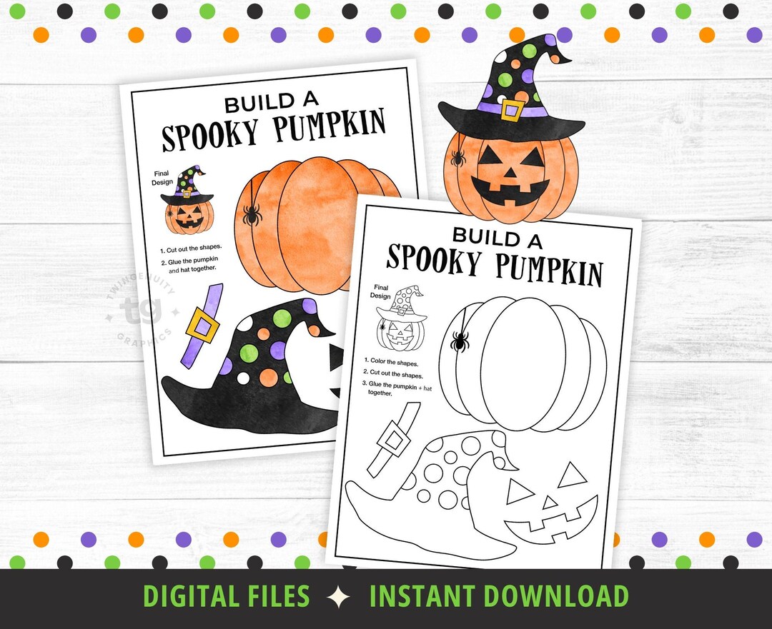 Build a Pumpkin Kid's Craft, Printable Halloween Crafts Kids, Jack-o ...