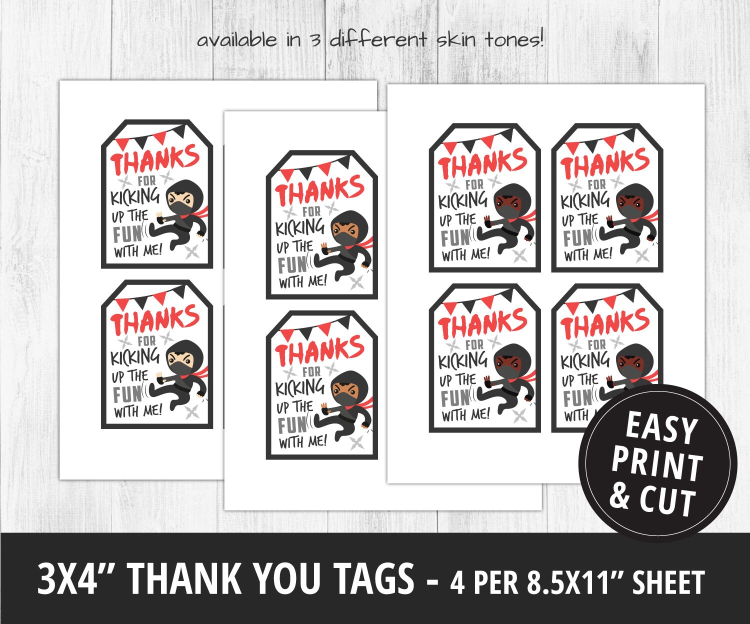 Ninja Birthday Thank You Gift Tags Ninja Favor Tags Karate | Etsy