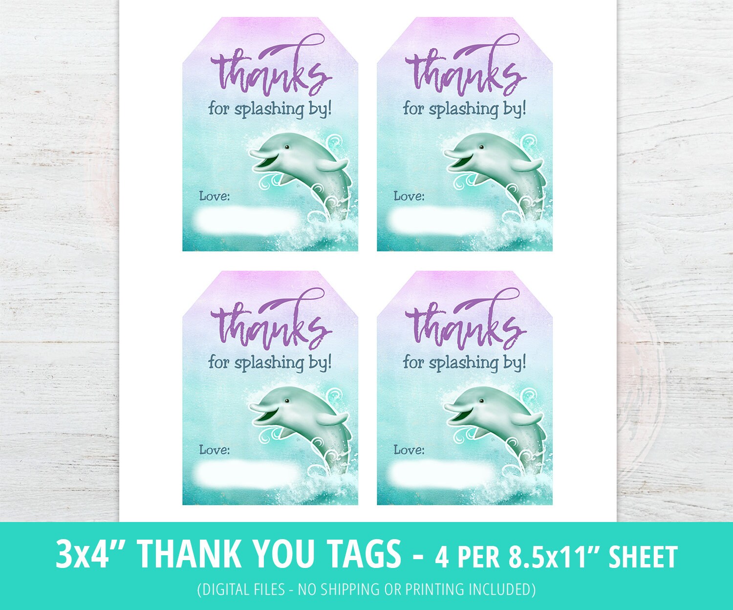 Dolphin Thank You Tags Dolphin Favor Tags Dolphin Birthday - Etsy