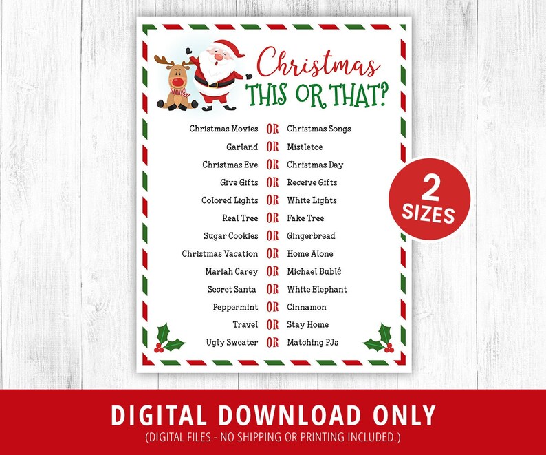 Printable Christmas This or That Game Christmas Party Game - Etsy