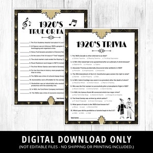1920s Games Bundle Printable, 1920s Trivia, 1920s Activities, 1920s ...