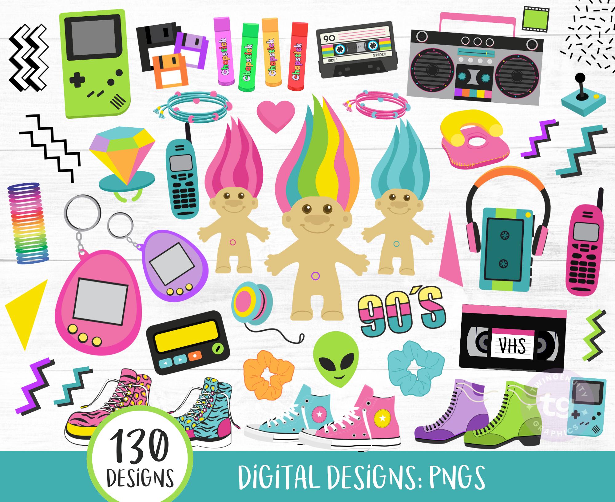 90's Clipart, 90s Clipart Bundle, 1990, 90s Party, Retro 90s, Neon ...