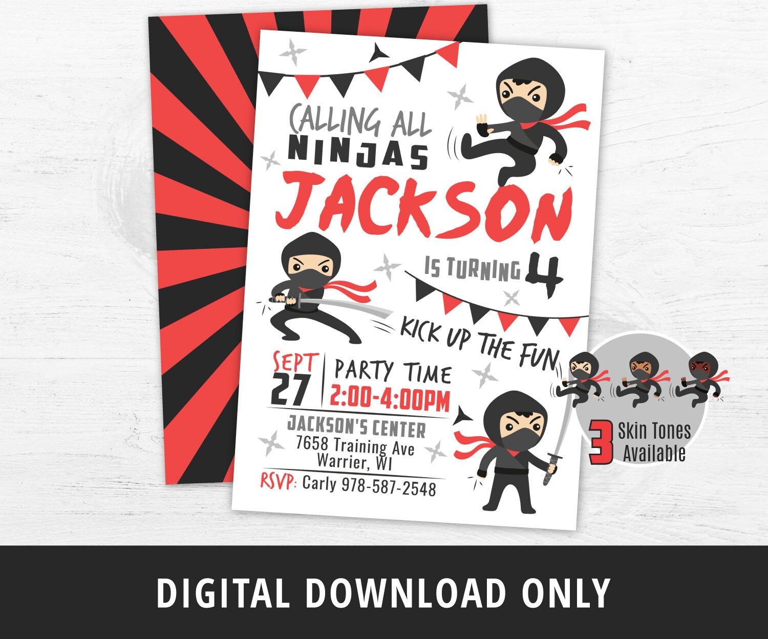 Ninja Invitation Ninja Boy Digital Ninja Invite,Instant download NINJA ...