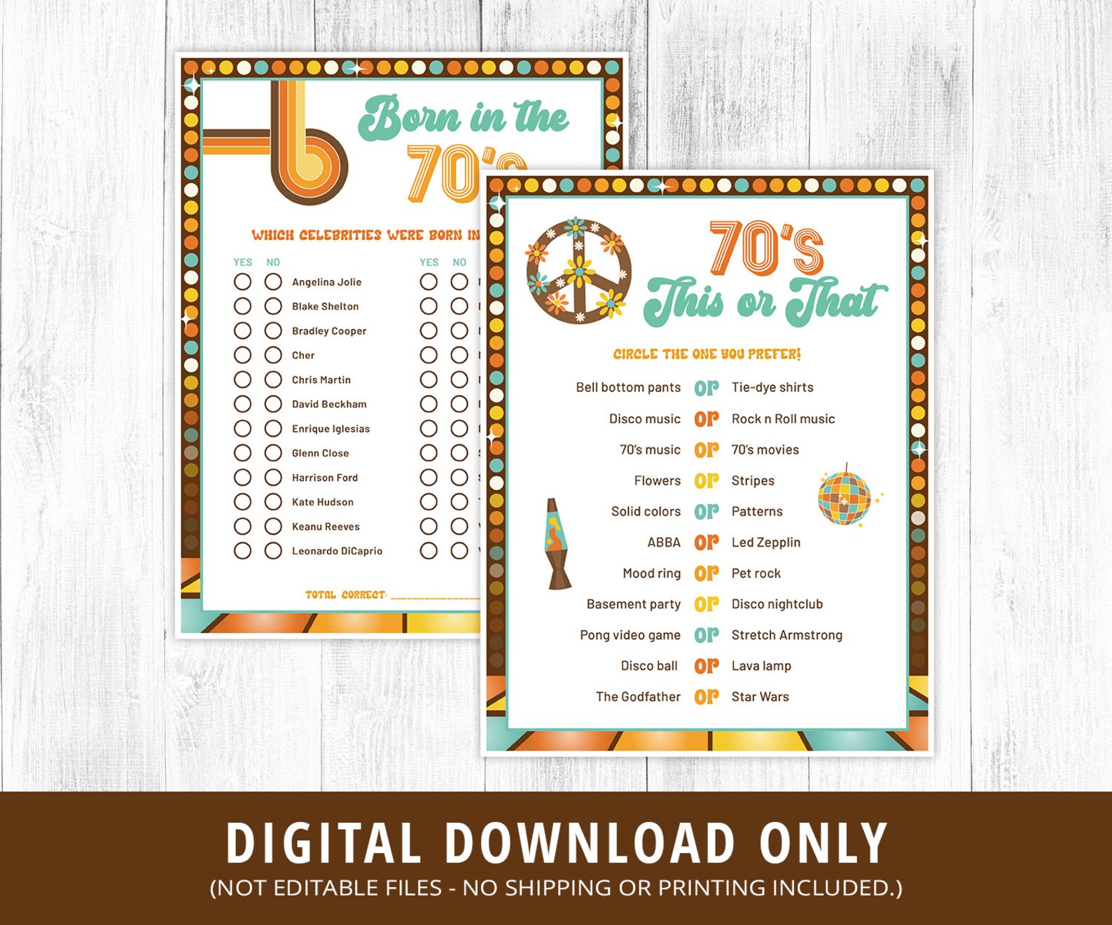 70s Games Bundle Printable, 70s Activities, 70s Party Games, 70s Trivia ...