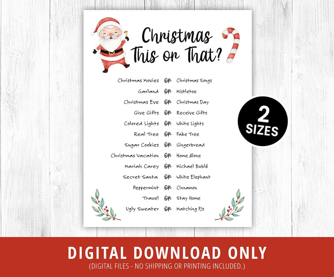 Printable Christmas This or That Game Christmas Party Game - Etsy