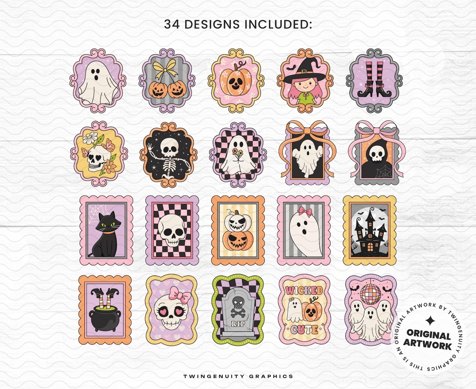 Halloween Frames Clipart, Ghost Frame Portraits Clipart, Spooky Pink ...