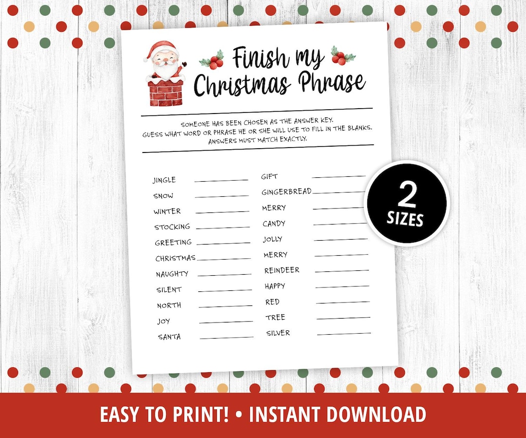 Christmas Phrase Game, Finish the Christmas Phrase, Christmas Party ...