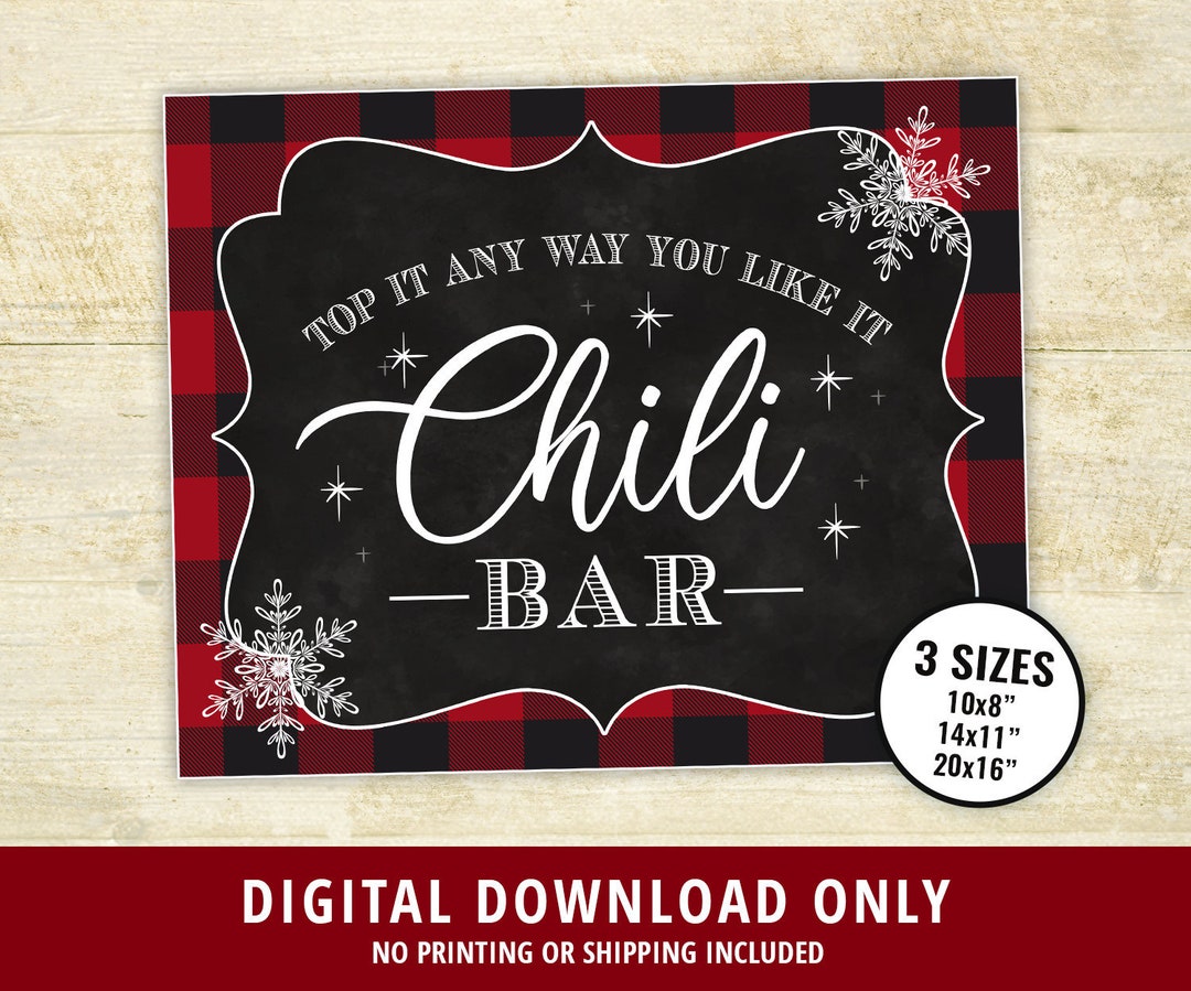 Chili Bar Sign, Chili Bar Sign Printable, Lumberjack Chili Bar Sign ...