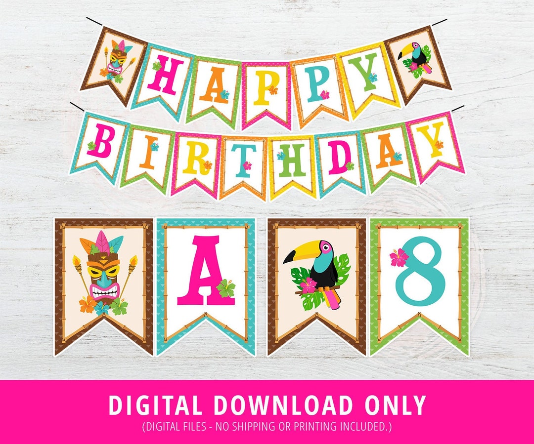 Luau Banner, Luau Party Banner, Hawaiian Bunting Banner, Luau Birthday ...