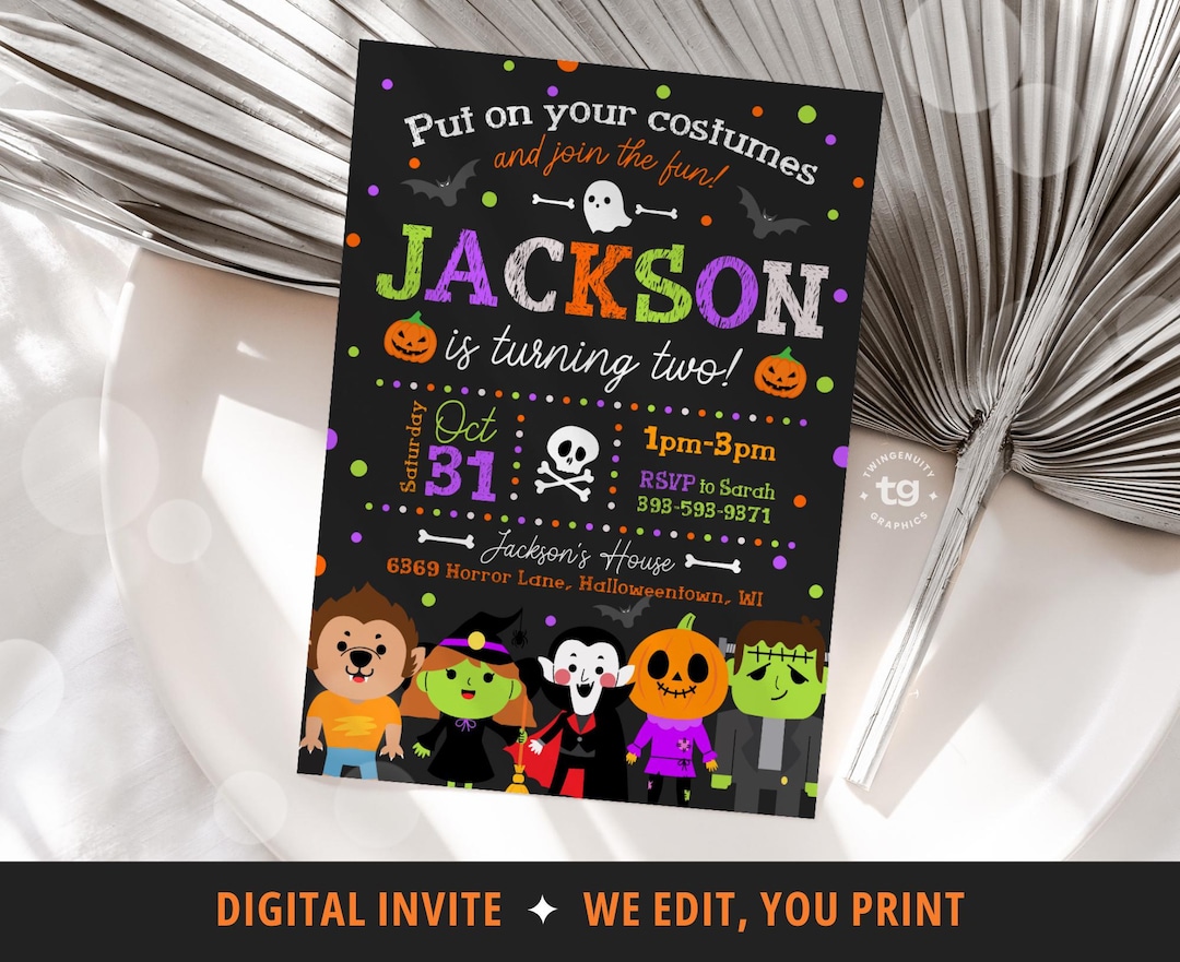 Halloween Birthday Invitation, Halloween Costume Invite Kids, Costume ...