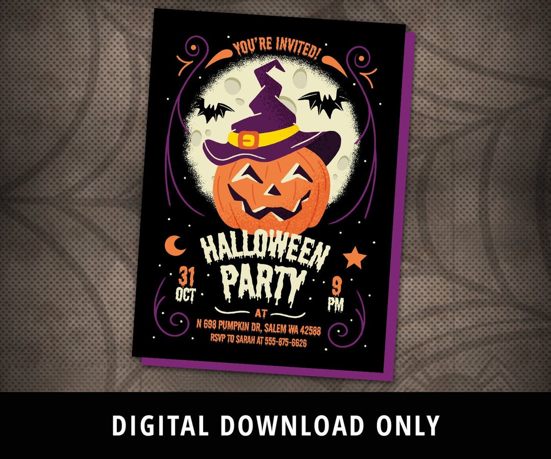 Halloween Party Invitation, Halloween Birthday Invitation, Kids Pumpkin ...