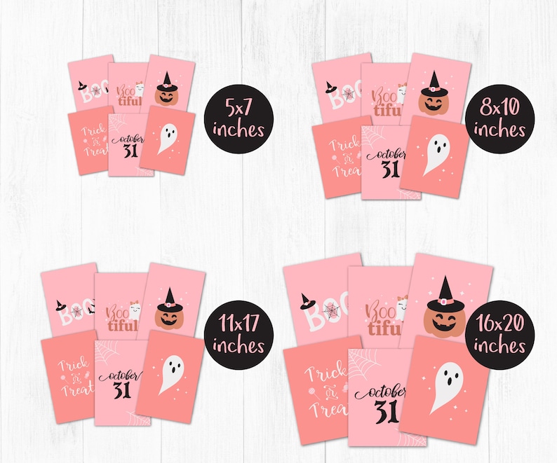 6 Pink Halloween Printable Wall Art, Halloween Signs, Cute Halloween ...