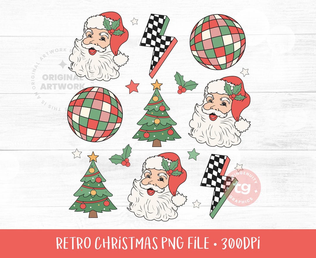 Retro Christmas Sublimation PNG, Santa Claus, Disco Ball, Christmas ...