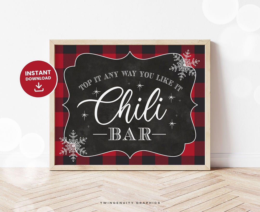 Chili Bar Sign, Chili Bar Sign Printable, Lumberjack Chili Bar Sign ...