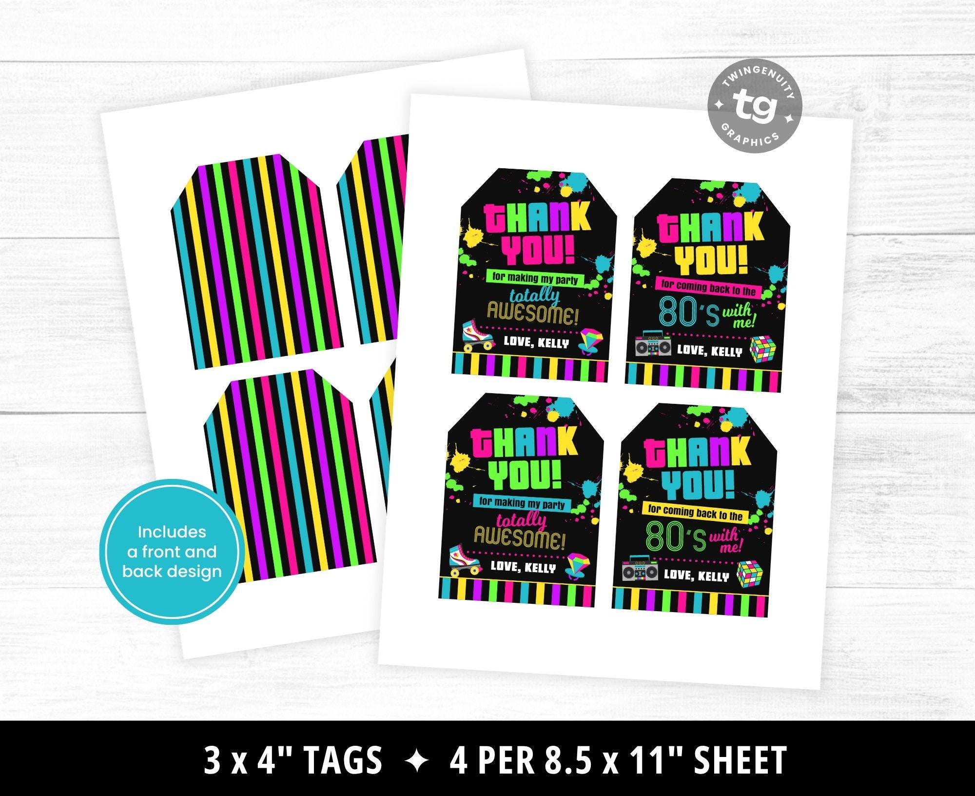 80s Thank You Tags, 80s Favor Tags, 80s Birthday Party, 80s Birthday ...