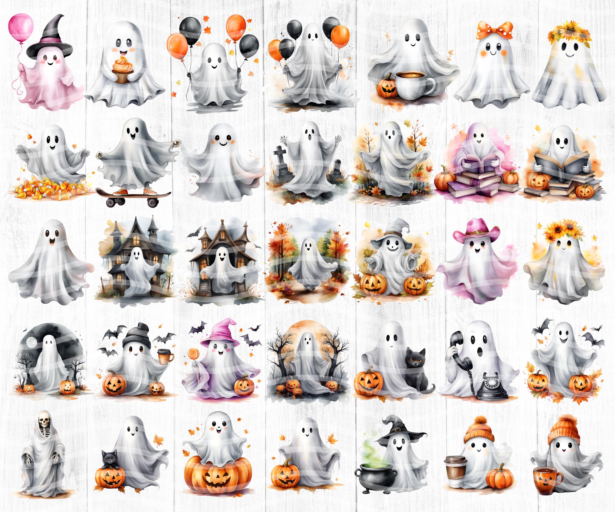 Ghost Clipart Bundle, Cute Watercolor Halloween Ghosts, Coffee Ghost ...