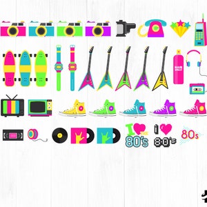 80s Clipart, Neon 80s Clipart Bundle, Roller Skates Clipart, 1980 ...