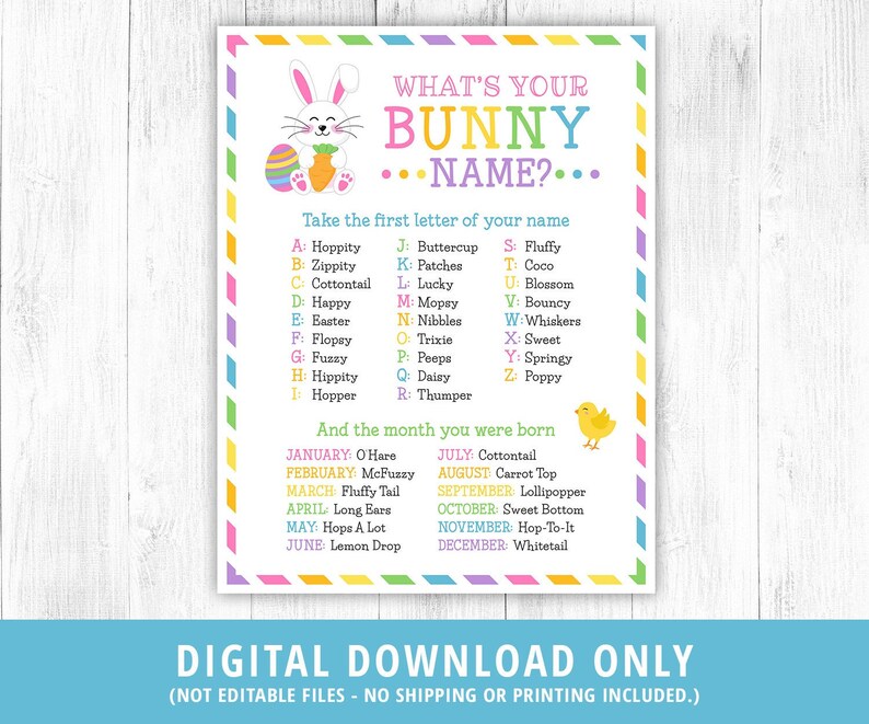 What's Your Bunny Name Sign, Easter Bunny Name Game, Easter Game ...