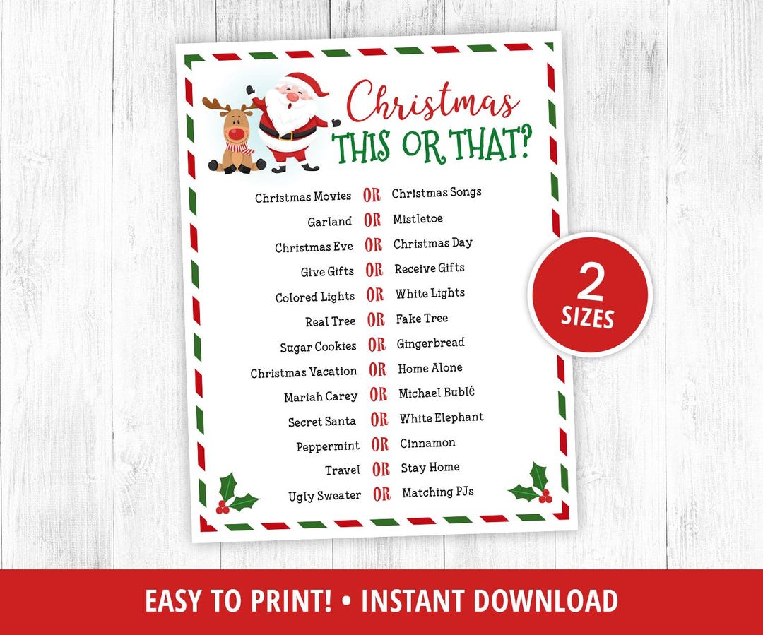 Printable Christmas This or That Game, Christmas Party Game, Christmas ...
