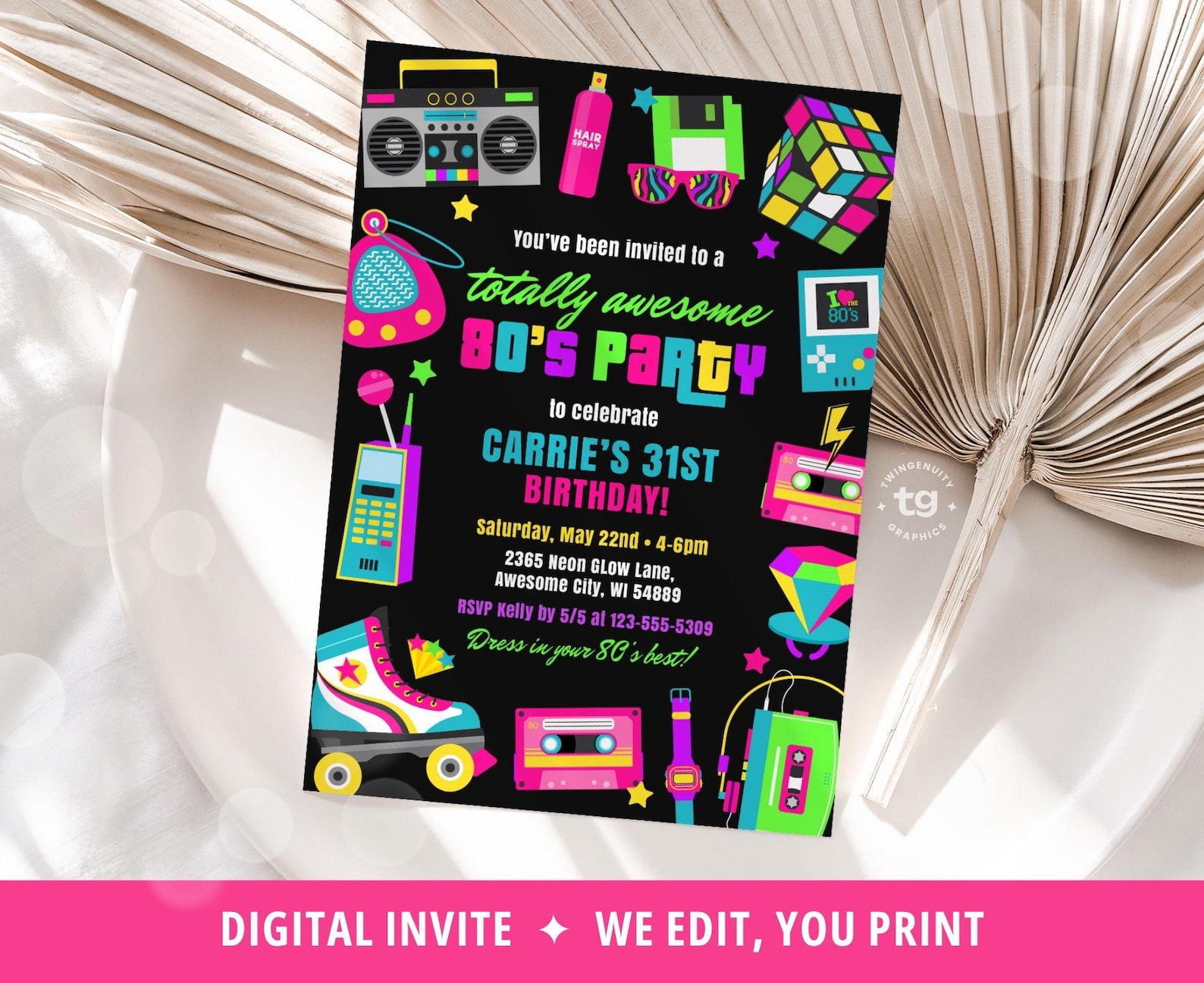 80s Birthday Invitation, 80s Party Invite, 80s Birthday Party, 80s ...