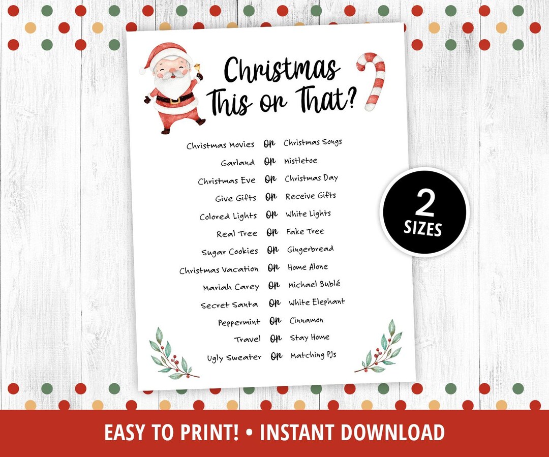 Printable Christmas This or That Game, Christmas Party Game, Christmas ...