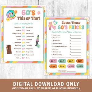60s Games Bundle Printable 60s Activities 60s Party Games - Etsy