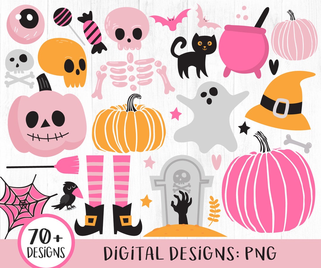Cute Halloween Clipart, Pink Halloween Clipart With Ghosts & Pumpkins ...