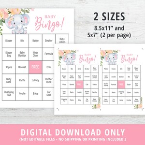 Baby Shower Bingo, Elephant Baby Shower Bingo Game, Baby Shower Bingo ...