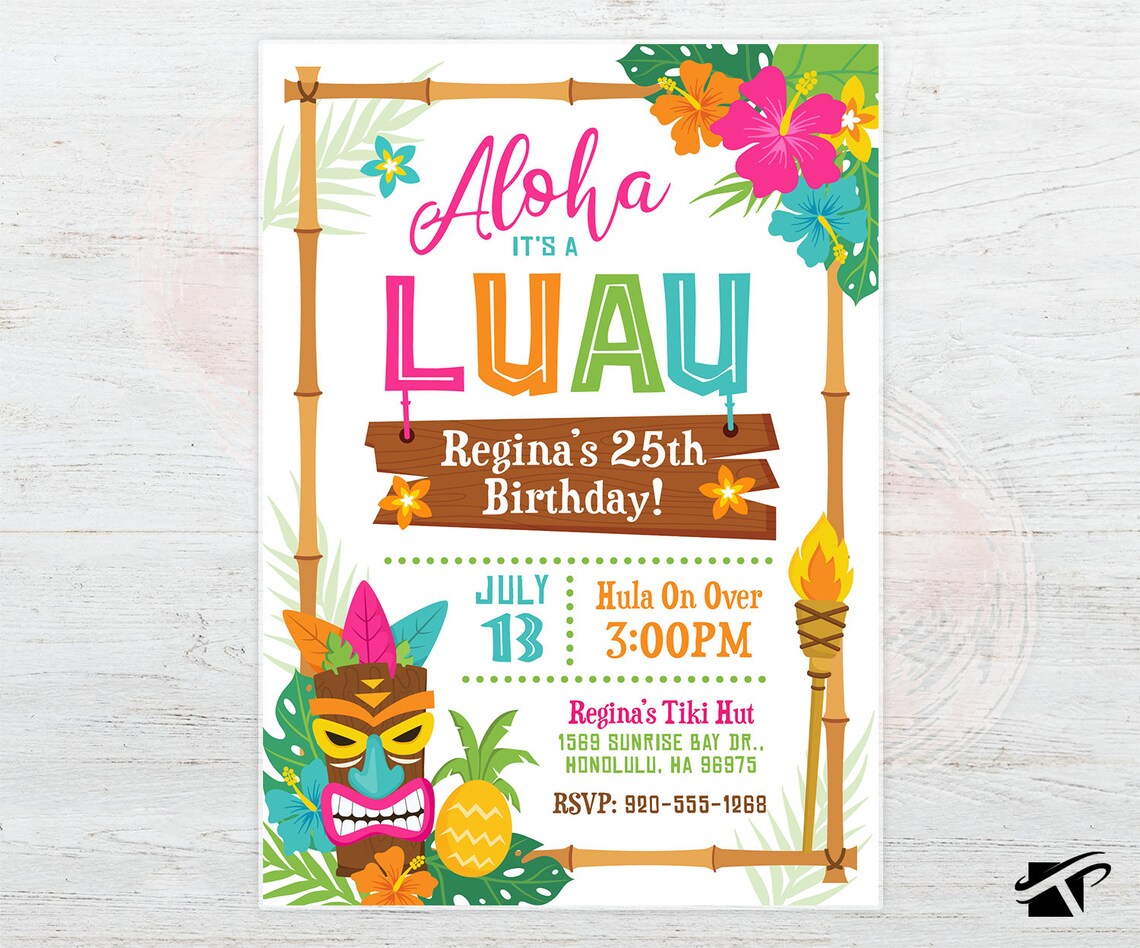 Luau Invitation Luau Birthday Invite Luau Tiki Party - Etsy