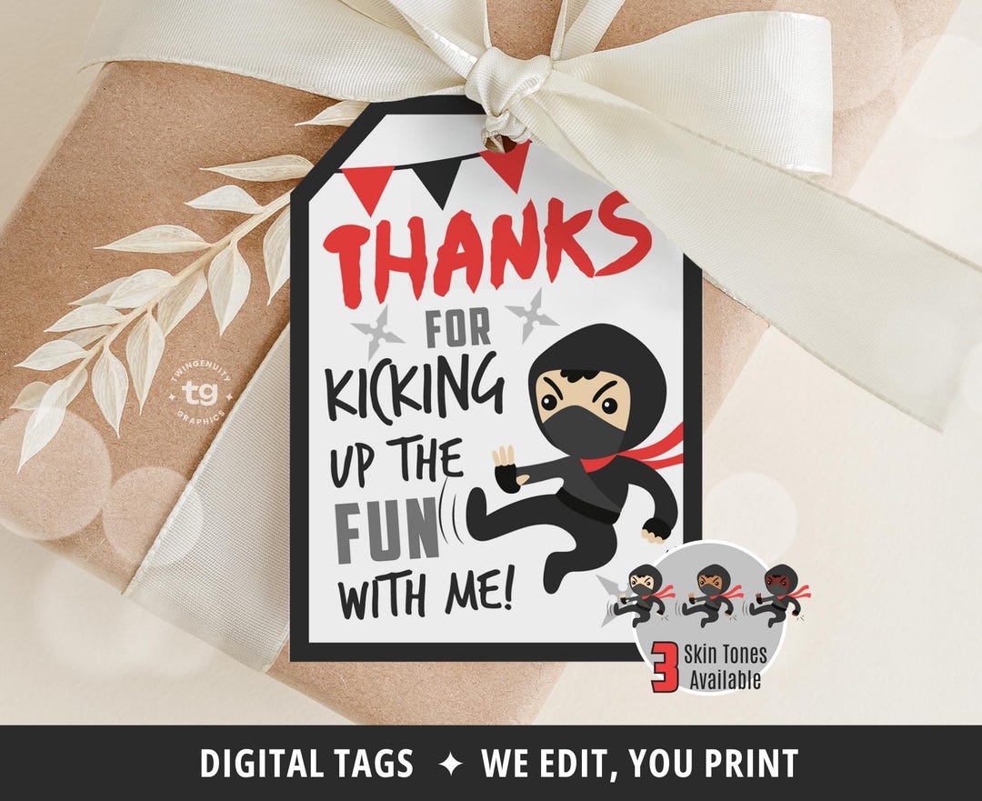 Ninja Birthday Thank You Gift Tags, Ninja Favor Tags, Karate Tags ...