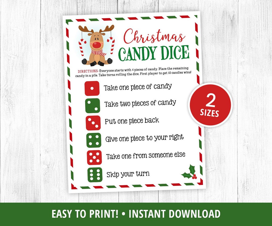 Christmas Candy Dice Game, Christmas Party Games for Kids, Printable ...