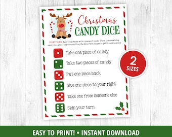 Christmas Candy Dice Game, Christmas Party Games for Kids, Printable ...