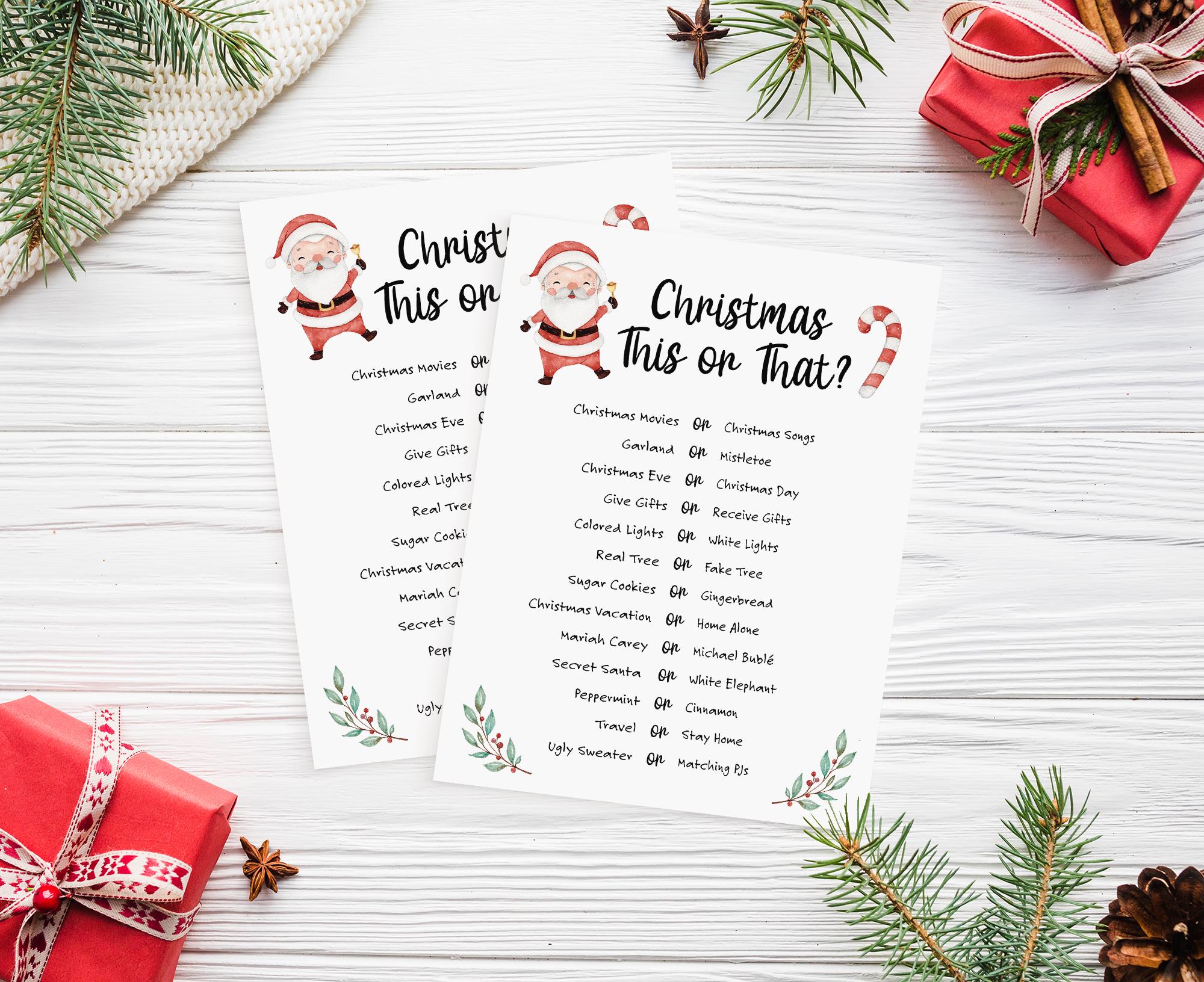 Printable Christmas This or That Game, Christmas Party Game, Christmas ...