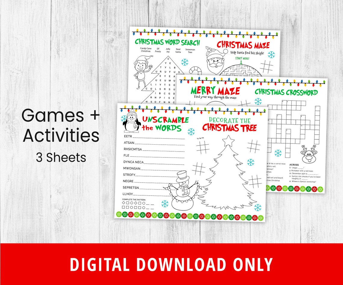 Christmas Activity Pages, Christmas Game Printable Bundle, Christmas ...