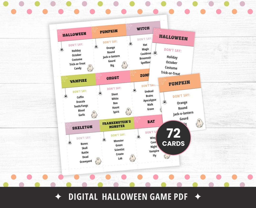 Halloween Forbidden Words Game Printable, Pink Retro Halloween Taboo ...