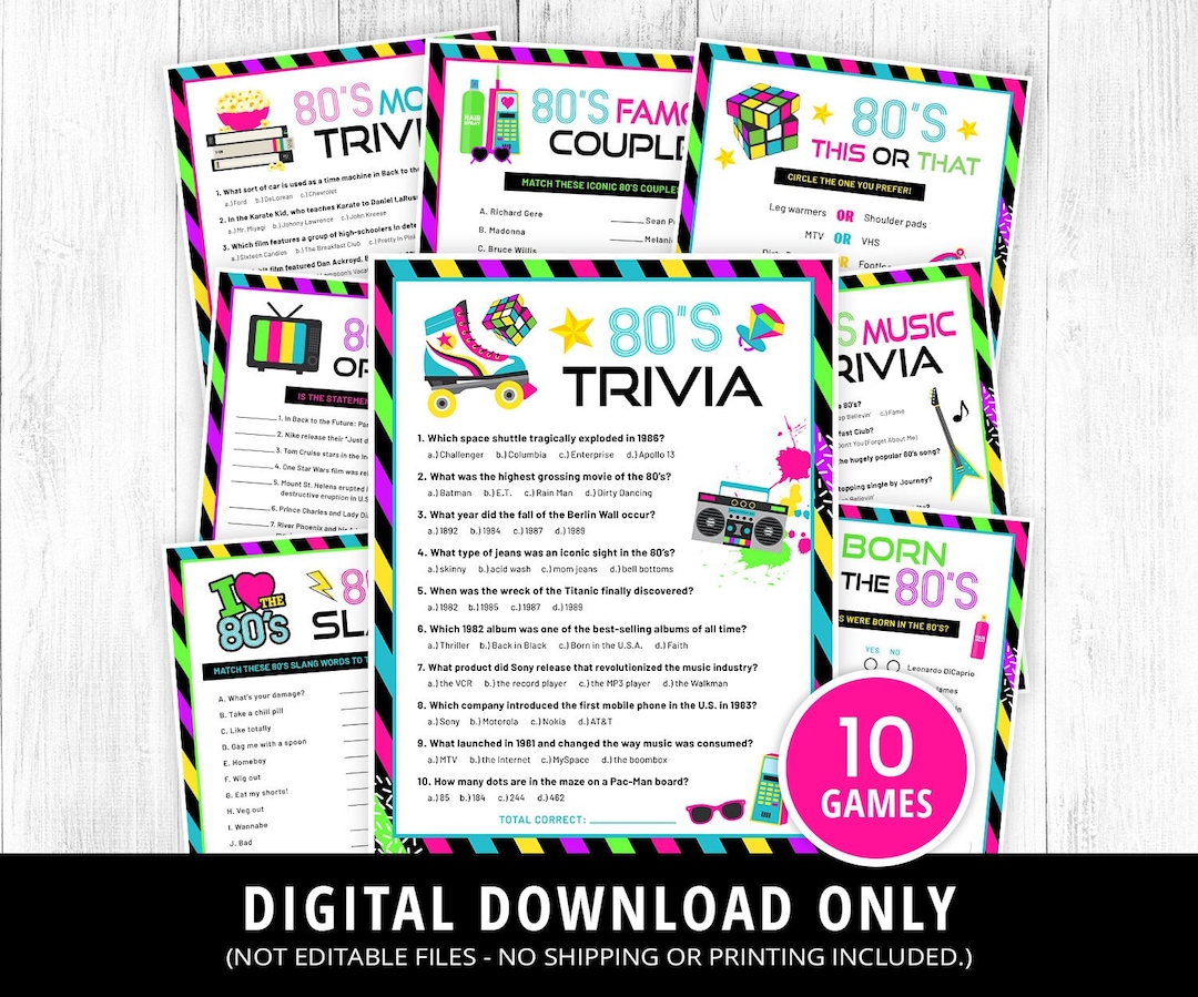 80s Games Bundle Printable, 80s Activities, 80s Party Games, 80s Trivia ...
