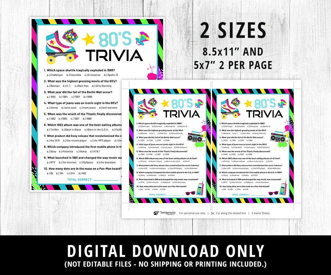 80s Trivia Games Printable 80s Trivia Game 80s Movie Trivia - Etsy UK