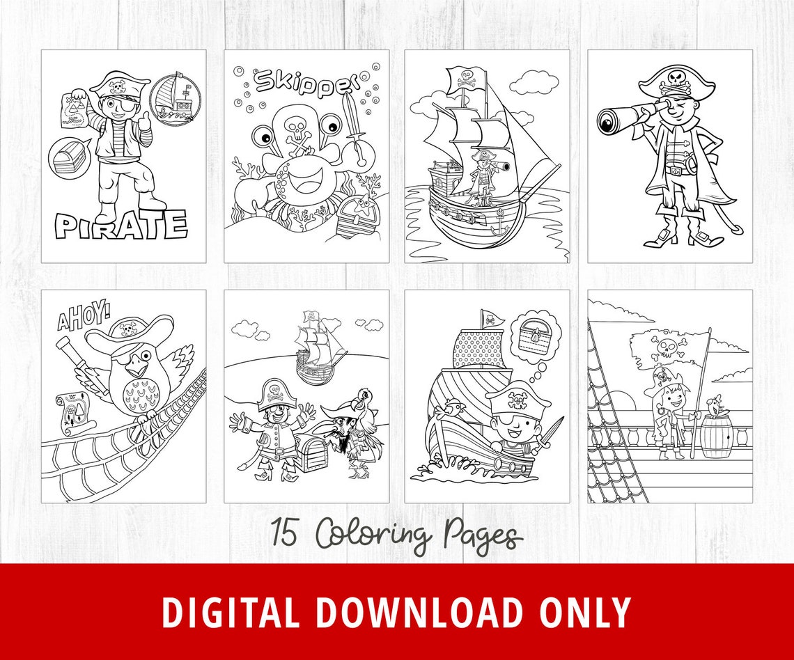 15 Pirate Coloring Pages Pirate Activities Pirate Party | Etsy