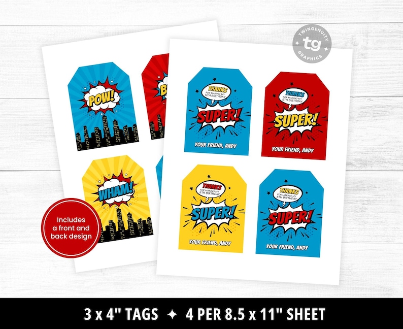Superhero Thank You Tags, Superhero Favor Tags, Comic Birthday Party ...