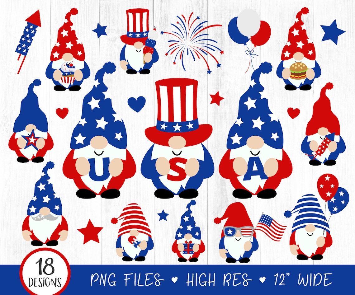 4th of July Gnomes Clipart 4th of July Clip Art Patriotic - Etsy