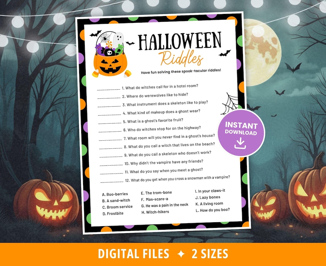 Halloween Riddles Game for Kids, Printable Halloween Games, Fun ...