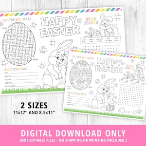 Easter Placemat, Kids Easter Coloring Placemat, Easter Games, Easter ...
