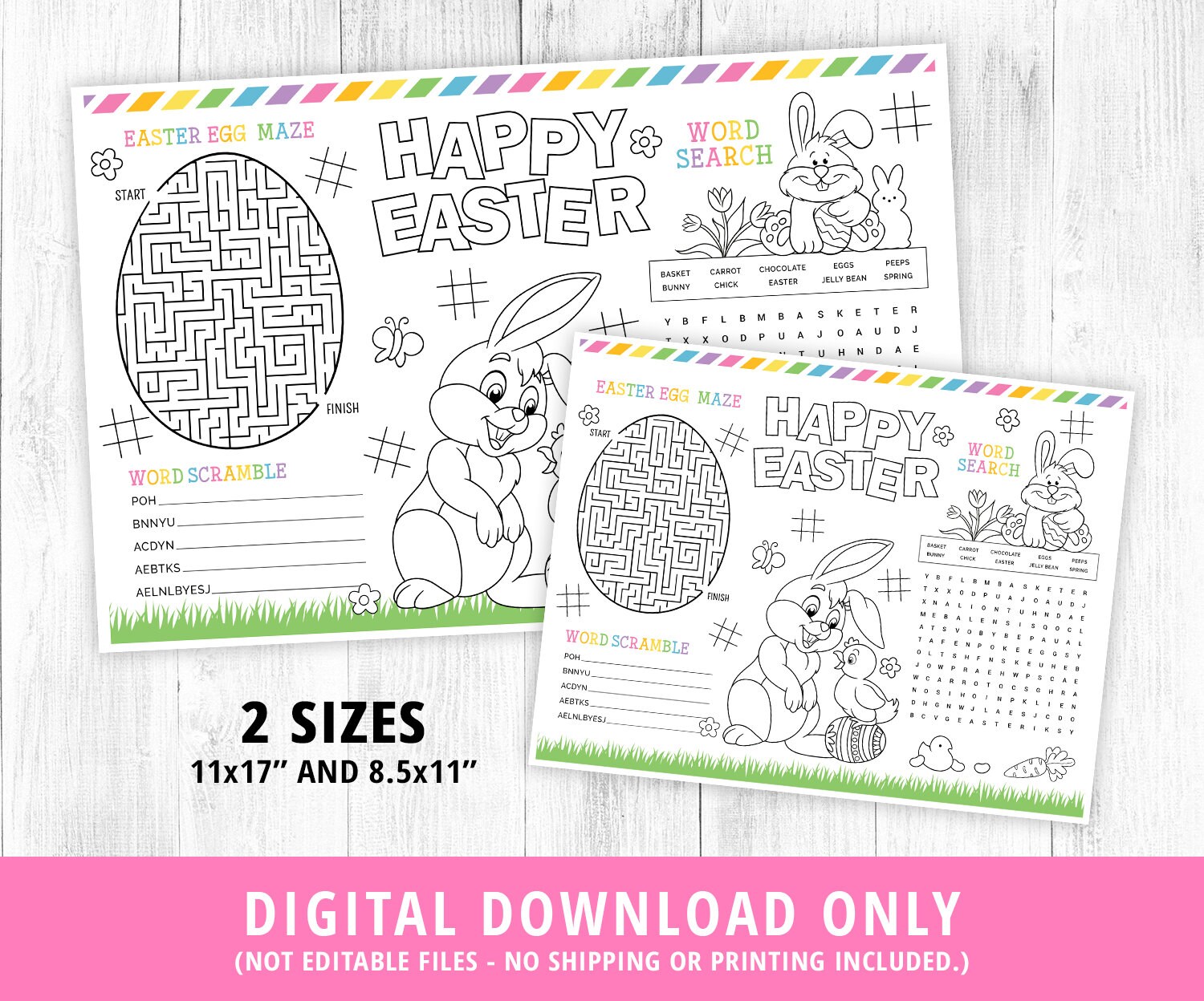 Easter Placemat, Kids Easter Coloring Placemat, Easter Games, Easter ...