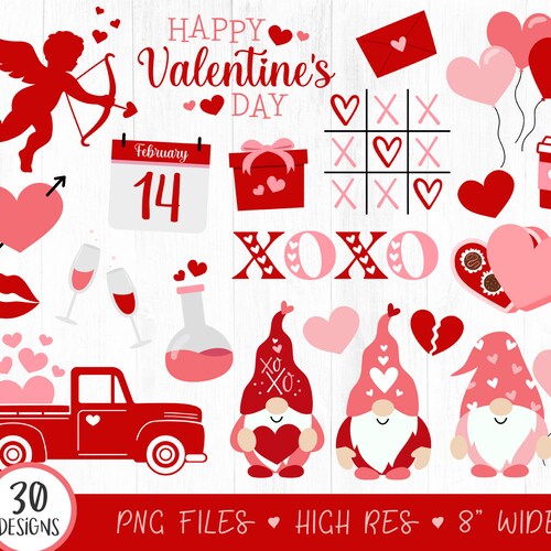 30 Valentines Day Clipart Bundle Cute Valentine Clip Art Red - Etsy